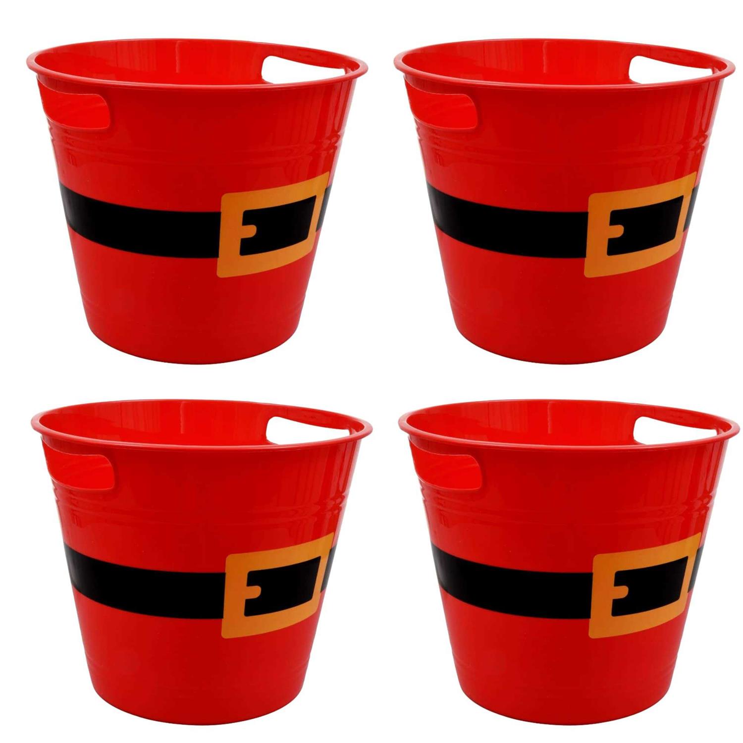 LLE Plastic Buckets with Handles Red Santa Belt Round Basket Multi ...