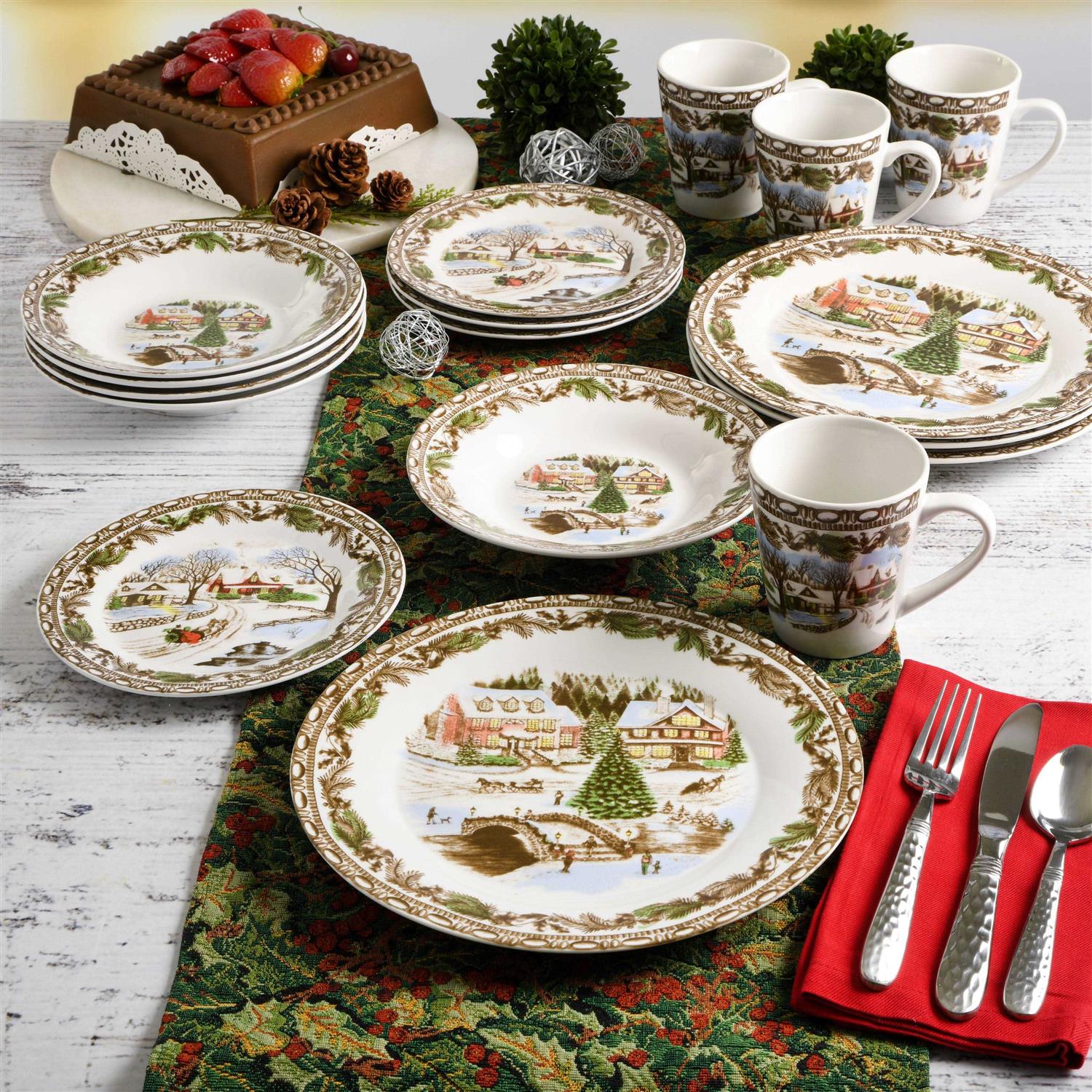 Gibson Home Christmas Toile 16 Piece Dinnerware Set - Home & Office ...