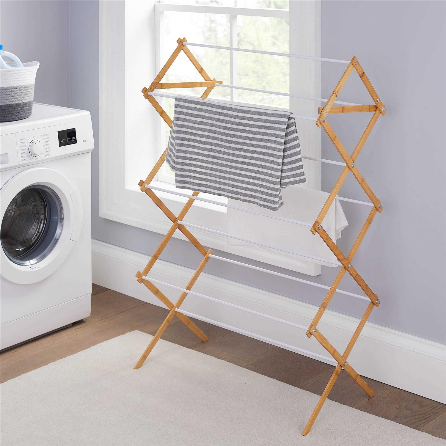 Mainstays Space-Saving Collapsible Bamboo Laundry Drying Rack - Home ...