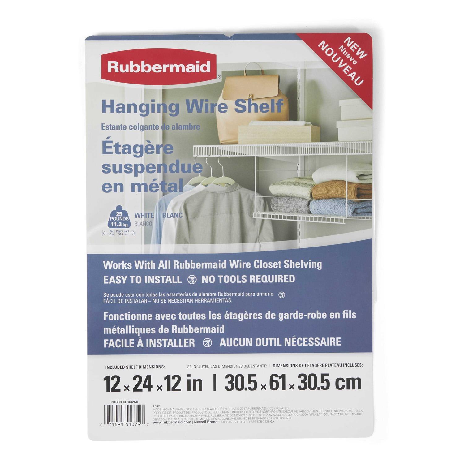 Rubbermaid Universal Closet Steel Wire Added Storage Hanging Shelf ...