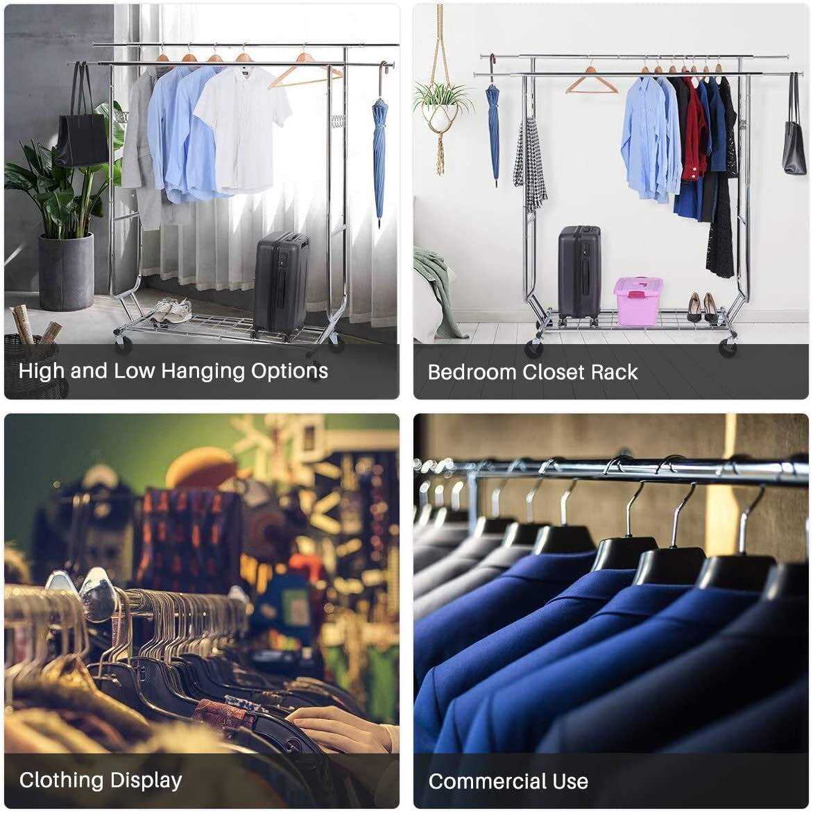 HOKEEPER Double Clothing Garment Rack with Shelves Capacity 600 lbs ...