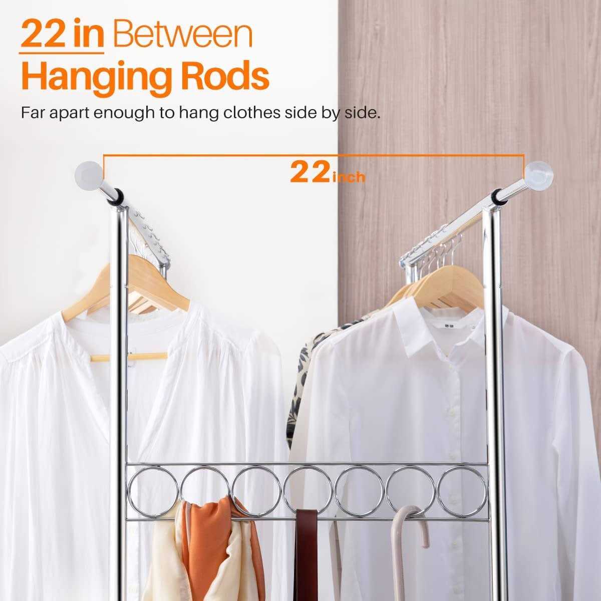 HOKEEPER Double Clothing Garment Rack with Shelves Capacity 600 lbs ...