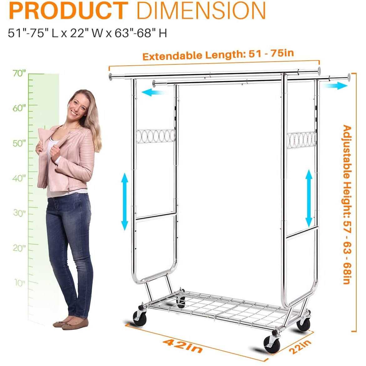 HOKEEPER Double Clothing Garment Rack with Shelves Capacity 600 lbs ...