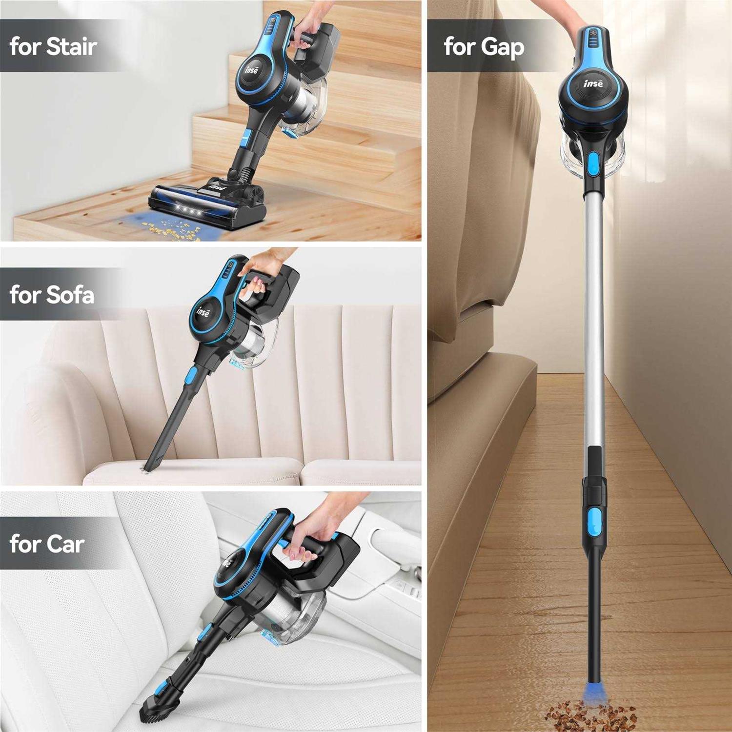 Inse Cordless Vacuum Cleaner 6-in-1 Rechargeable Stick Vacuum with 2200 ...
