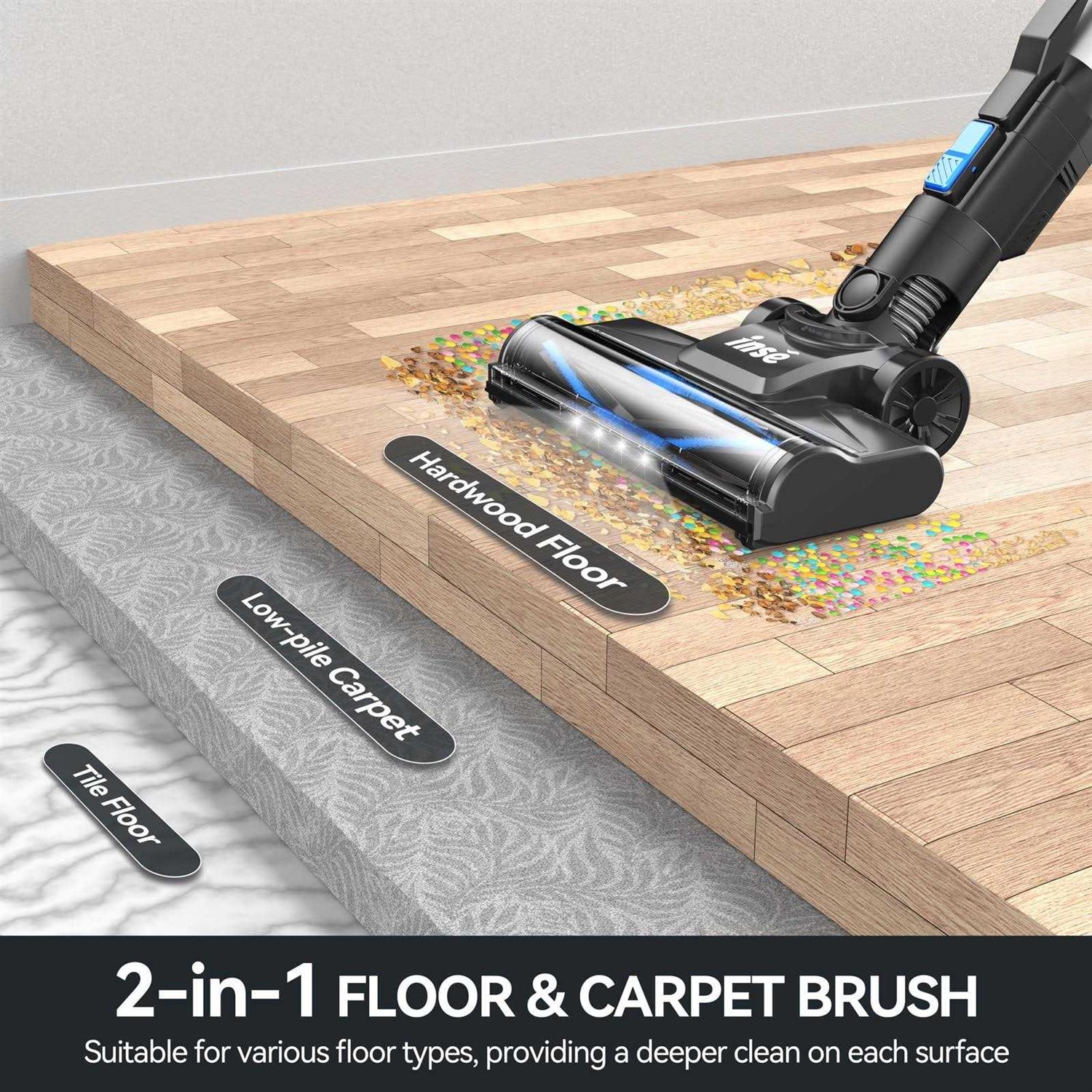 Inse Cordless Vacuum Cleaner 6-in-1 Rechargeable Stick Vacuum with 2200 ...