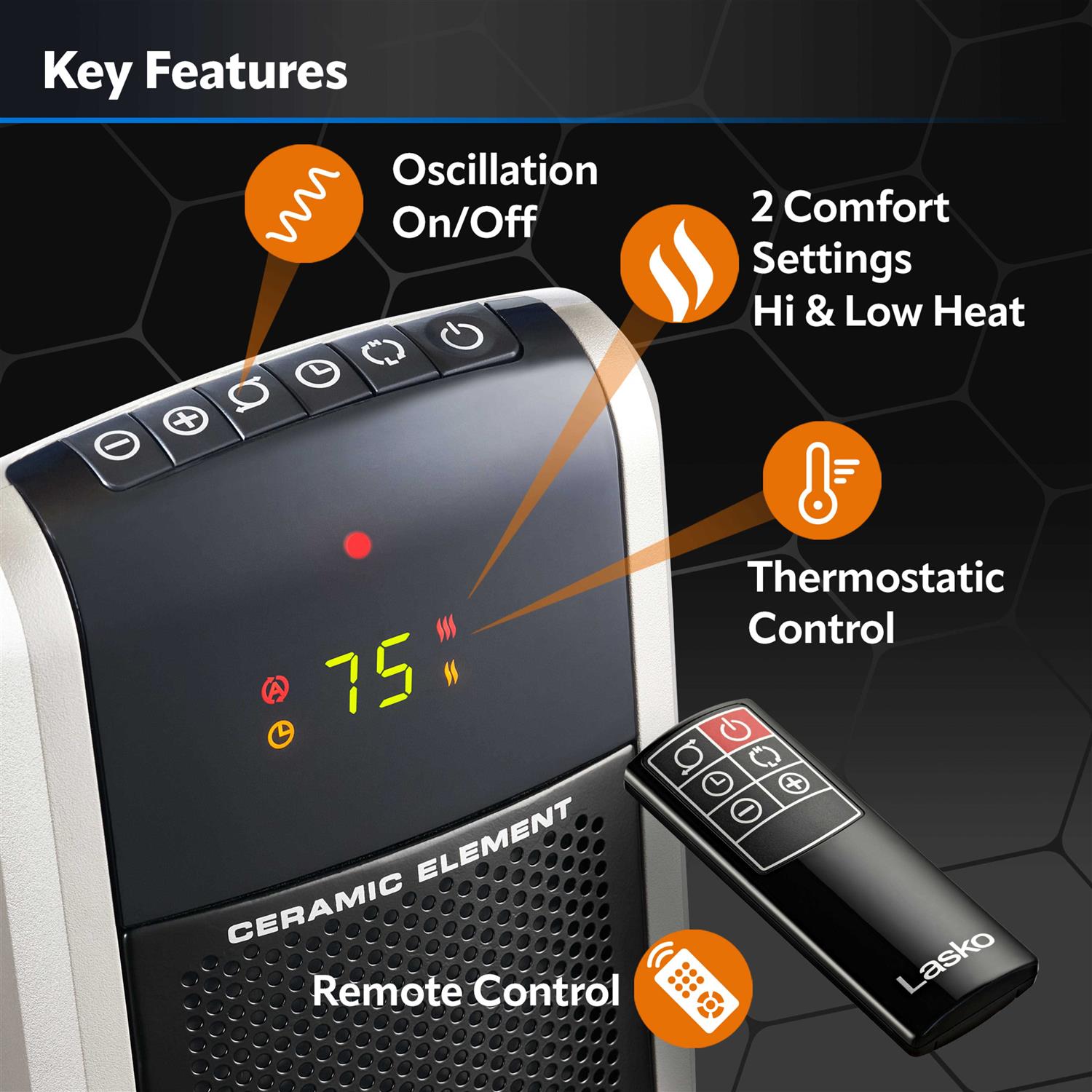 Lasko 5586 Digital Ceramic Tower Heater with Remote - Home & Office ...