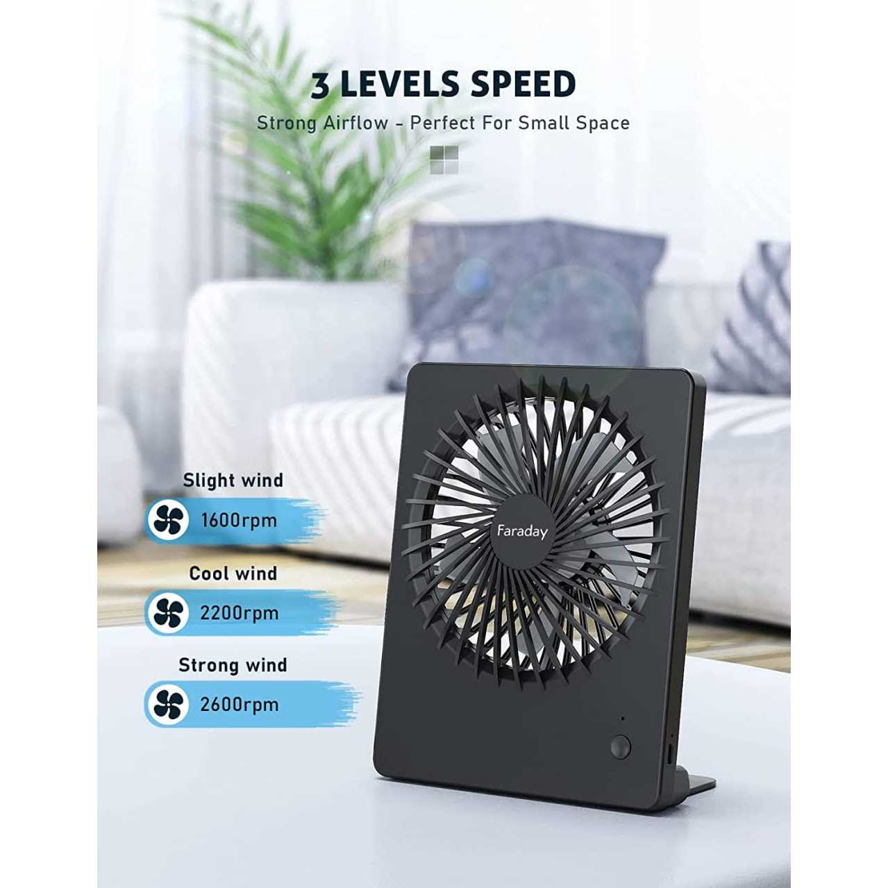 FARADAY Small Table Fans Rechargeable Portable 180°Tilt Folding Desk ...