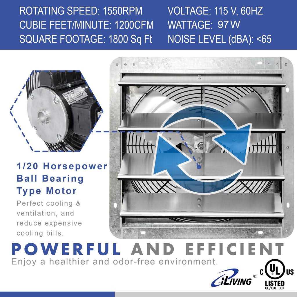 iLIVING 16 in. Wall Mounted Shutter Exhaust Fan, Automatic Shutter ...