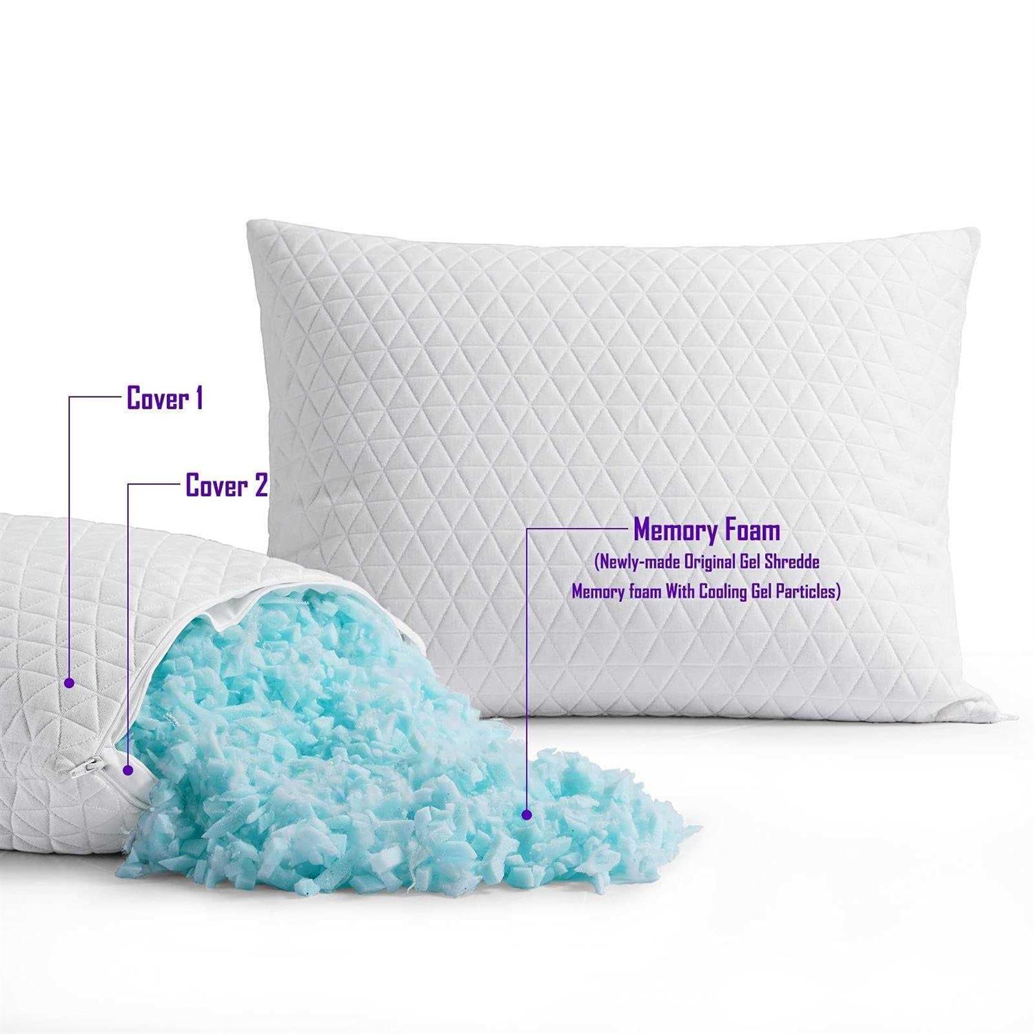 KEYOOHOME Shredded Memory Foam Pillows for Sleeping,Bed Pillows Size Set of 2 Pack Cooling ...