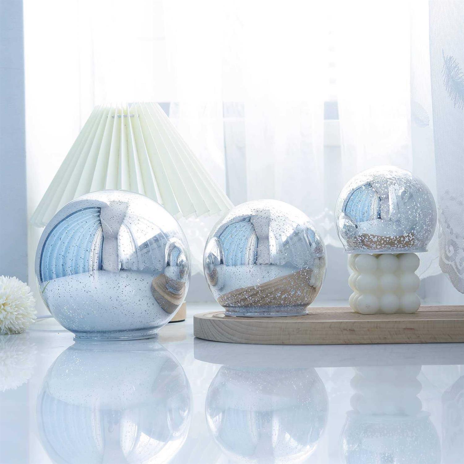 Lighted Mercury Glass Ball Table Lamp Silver Cordless Glass Orb ...