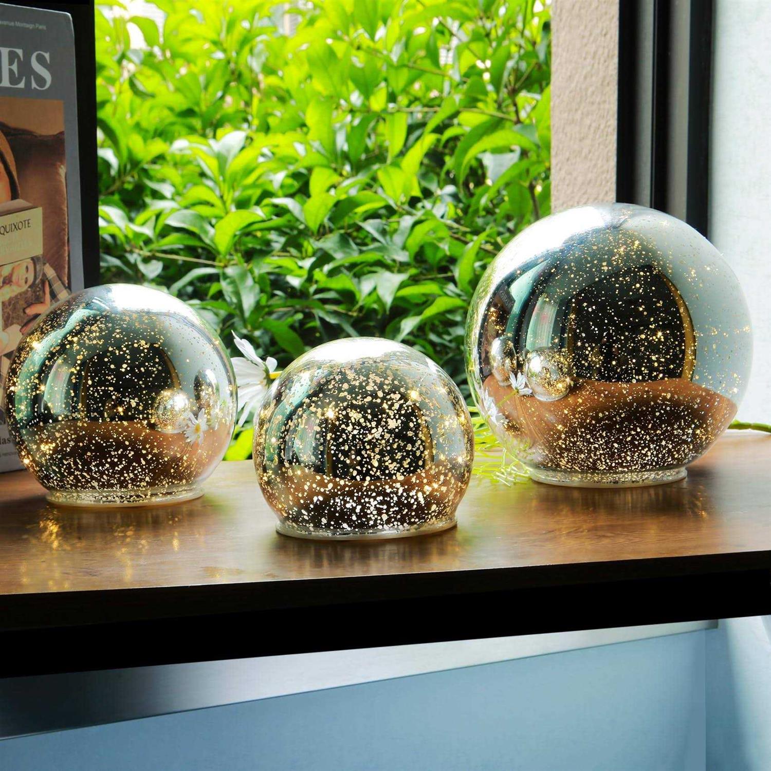 Lighted Mercury Glass Ball Table Lamp Silver Cordless Glass Orb ...