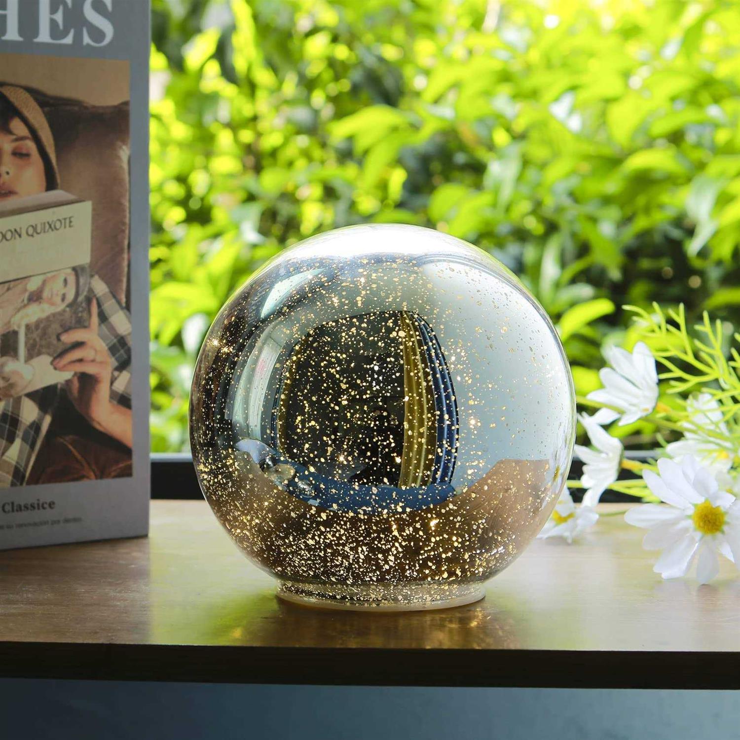 Lighted Mercury Glass Ball Table Lamp Silver Cordless Glass Orb ...