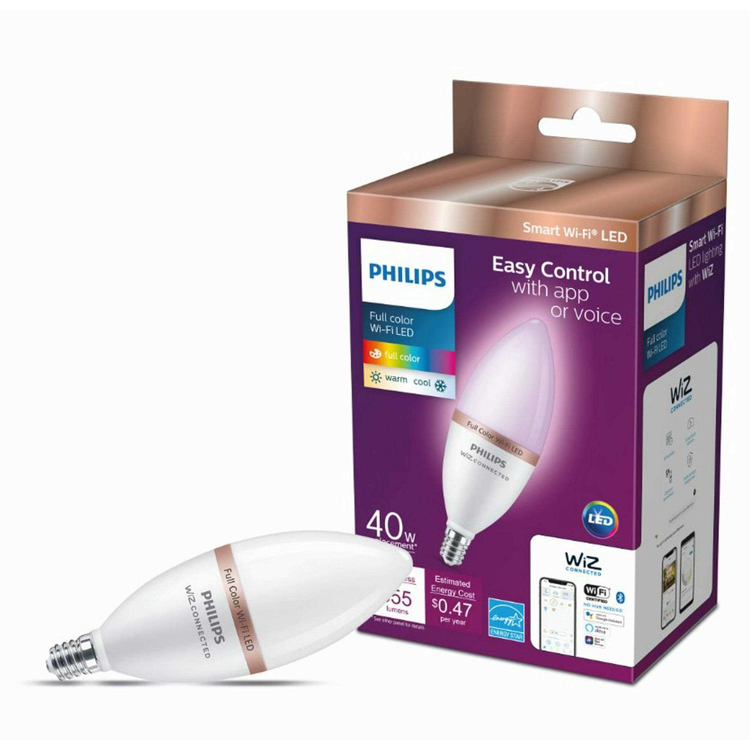 Philips Smart Wi-Fi Connected LED 40-Watt B12 Candle Light Bulb - Home ...