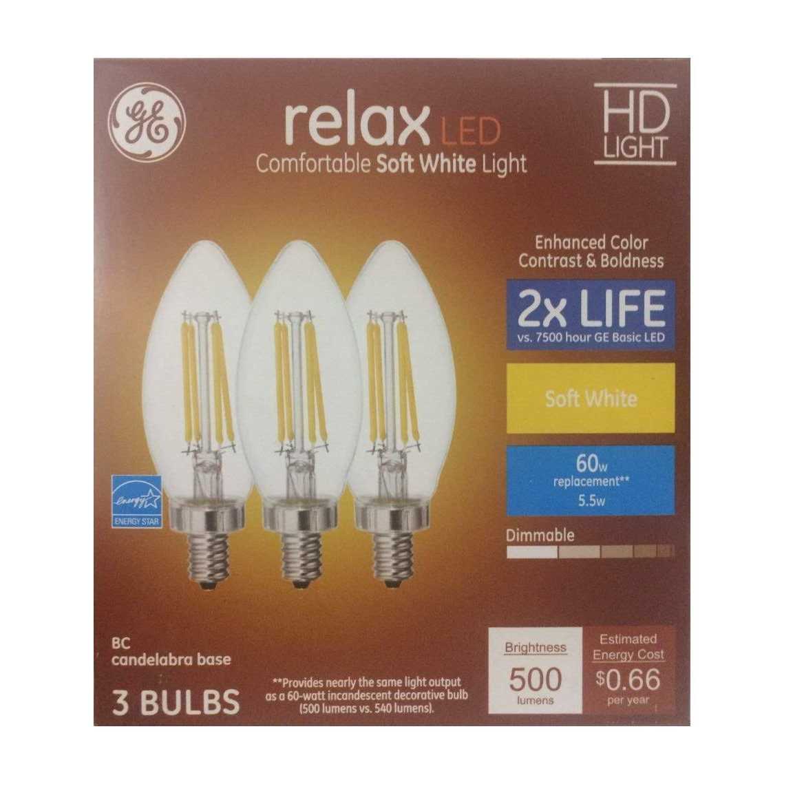 GE Relax 3-Pack 60 W Equivalent Dimmable Soft White BC B12 LED Light ...