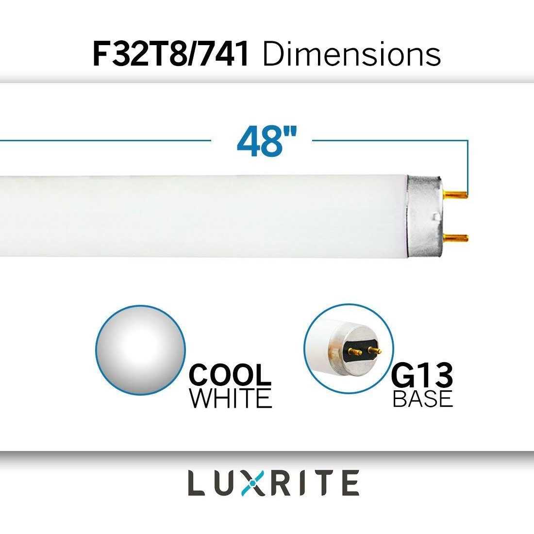 Luxrite F32t8/841 32W 48 Inch T8 Fluorescent Tube Light Bulb White ...