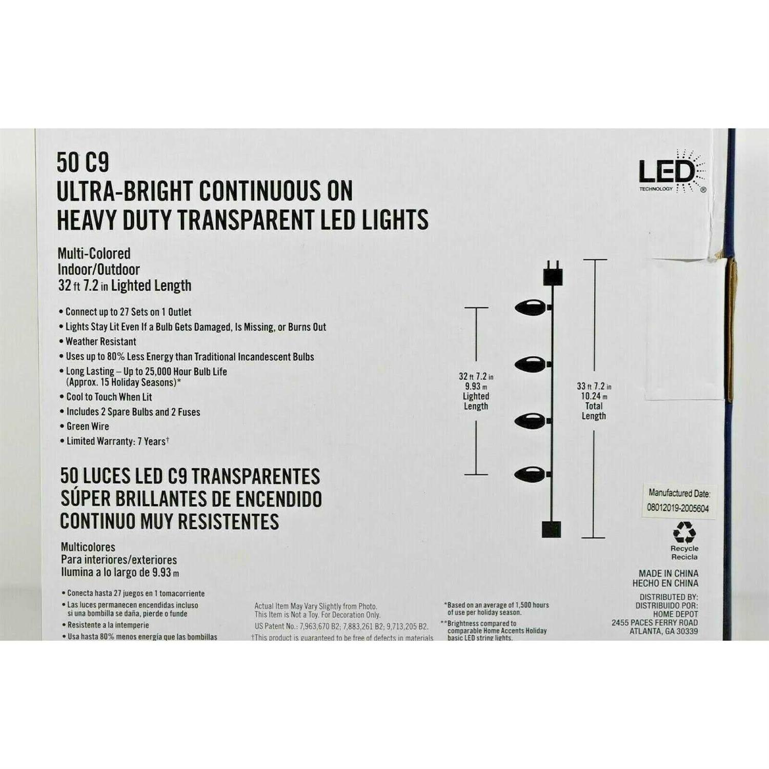 Home Accents 50 Multi-Colored C9 Continuous On Heavy Duty Transparent ...