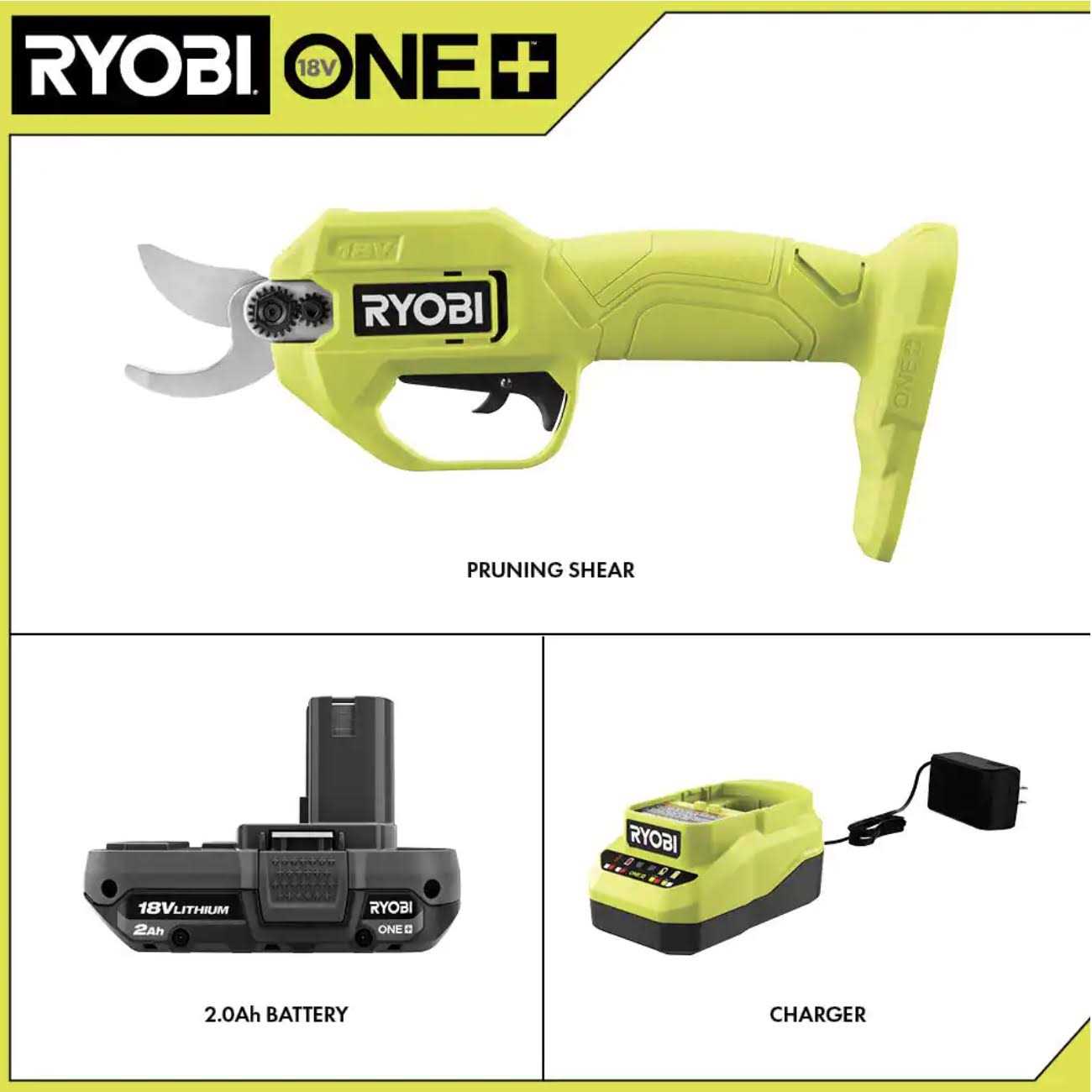 RYOBI ONE+ 18V Cordless Pruner with 2.0 Ah Battery and Charger - Home ...