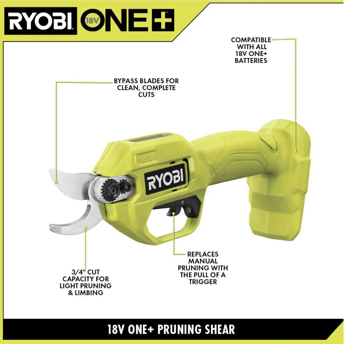 RYOBI ONE+ 18V Cordless Pruner with 2.0 Ah Battery and Charger - Home ...
