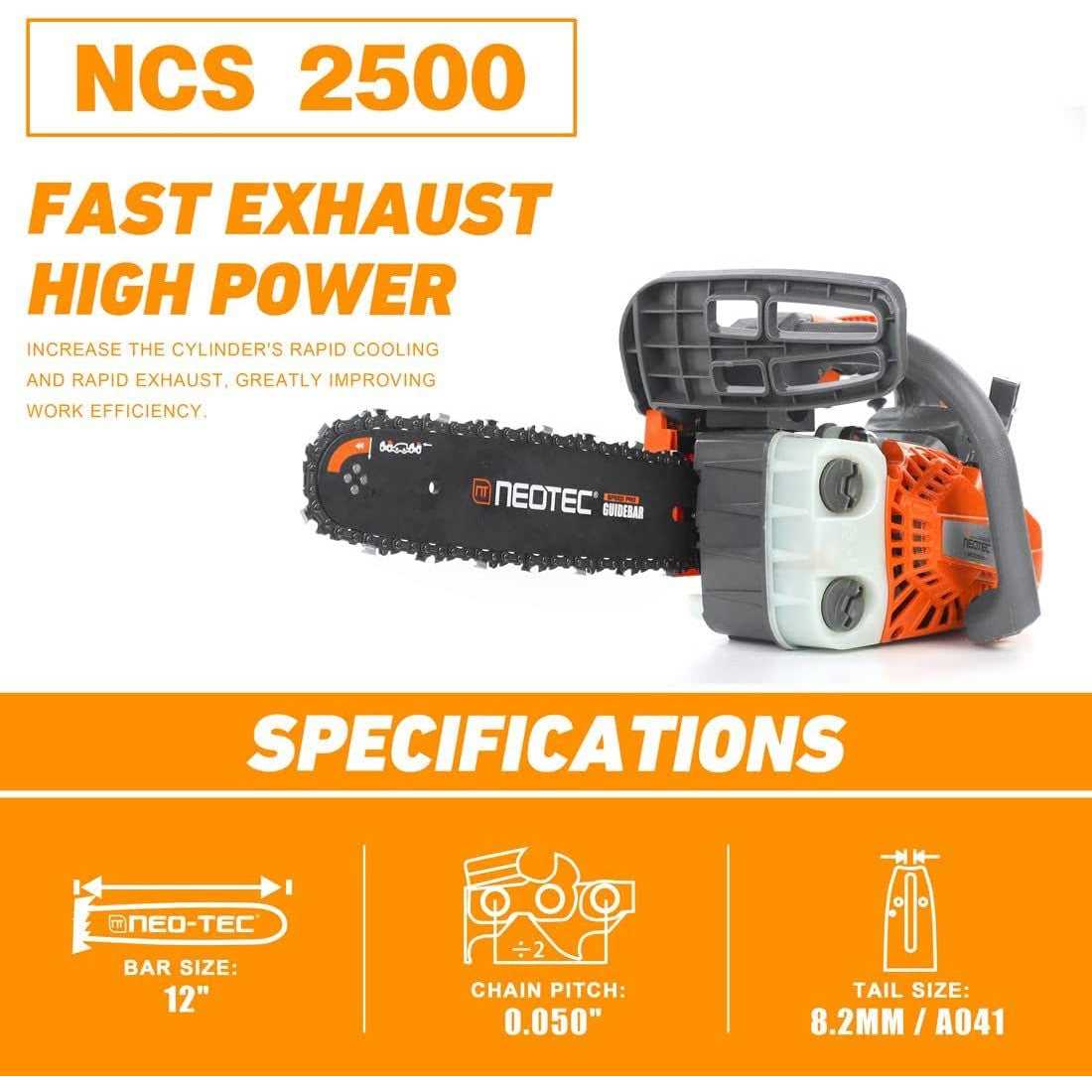 Neo-Tec 12'' Top Handle Gas Chainsaw,2-Stroke 25.4cc Portable Chain ...