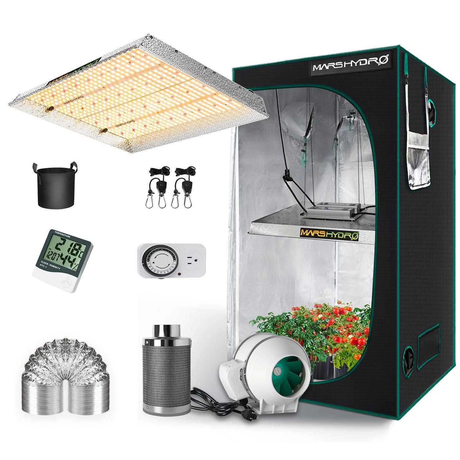 Mars Hydro TSW 2000 LED Grow Light + 4'X4' Indoor Complete Grow Tent ...