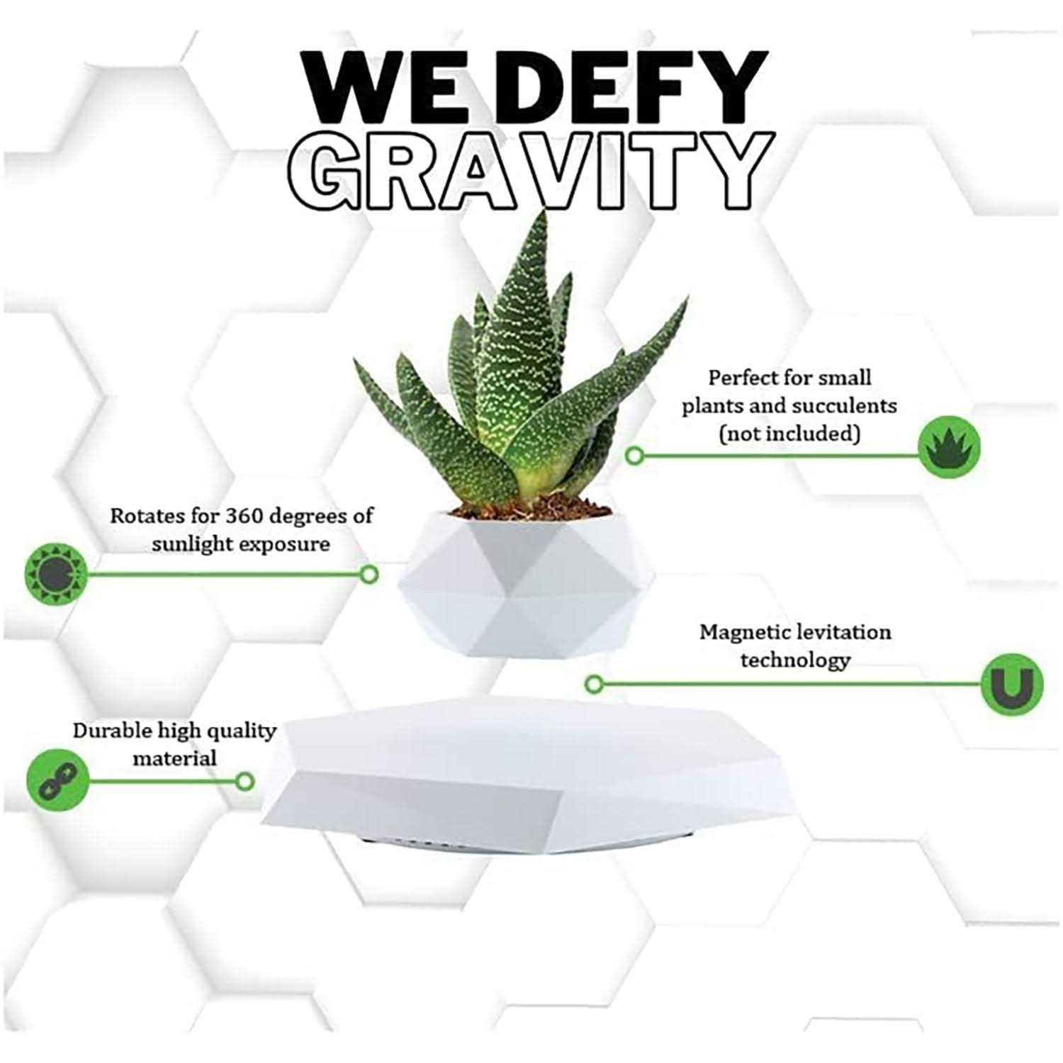 LANGTU magnetic levitation potted white rotating flower Pot - Home ...